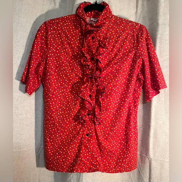 Vintage | Tops | Vintage 7s 80s Red Ruffle Blouse Xss | Poshmark